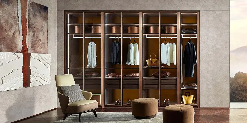 Modern Open Wardrobe with Glass Door OBW21-012 | OPPOLIA